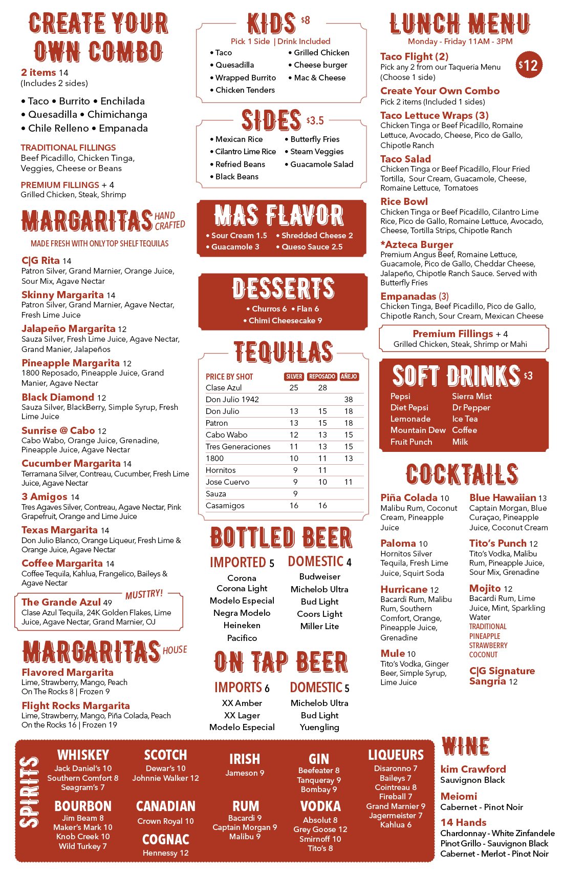 Menu – Casa Grande Margaritas & Cocina