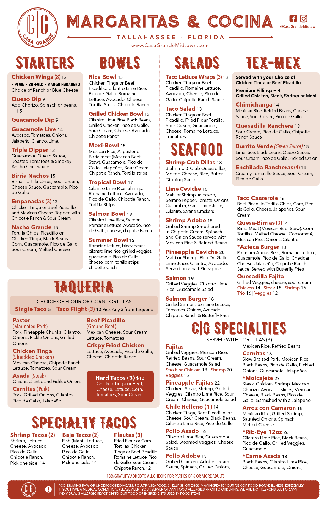 Menu – Casa Grande Margaritas & Cocina